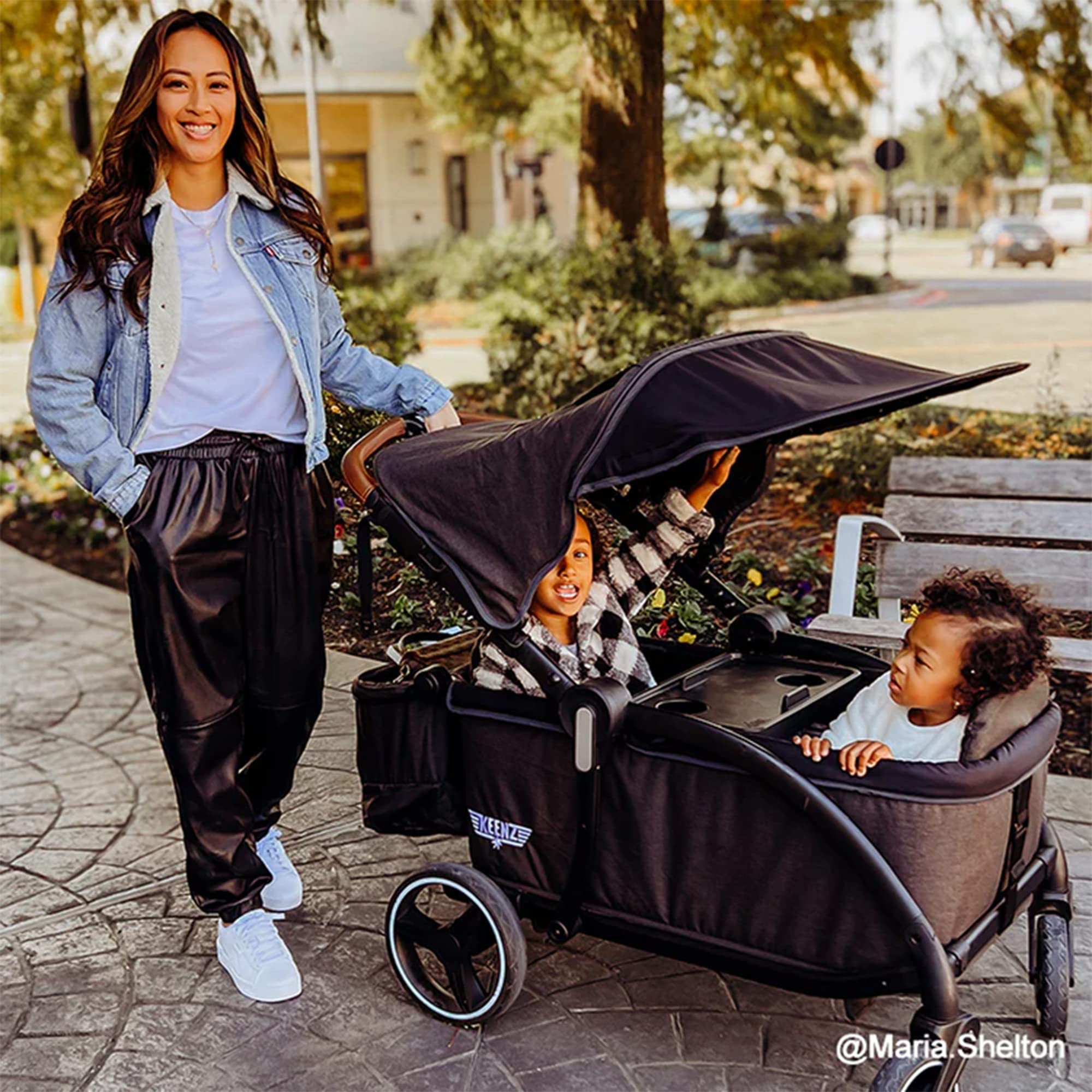 Keenz Class Push Pull Baby Toddler Kids Stroller Wagon with 1 Touch Brake, Foldable Design, Activity Tray, Storage Bin, and Removeable Canopy, Black