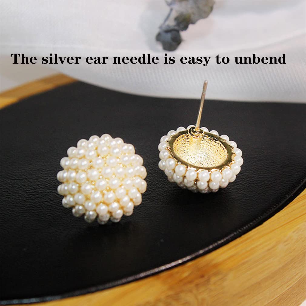 met-edianger Cluster Pearl Stud Earrings for Women Hypoallergenic Cluster Round Shell Bead Pierced Earrings