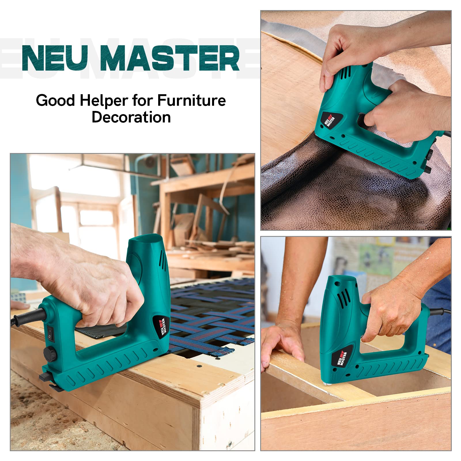 NEU MASTER Staple Gun with Contact Safety and Power Adjustable Knob(336pcs Staples and 200pcs Nails Included)and Premium Quality Standard T50 Staples and 18GA Brad Nails, 1508-Count