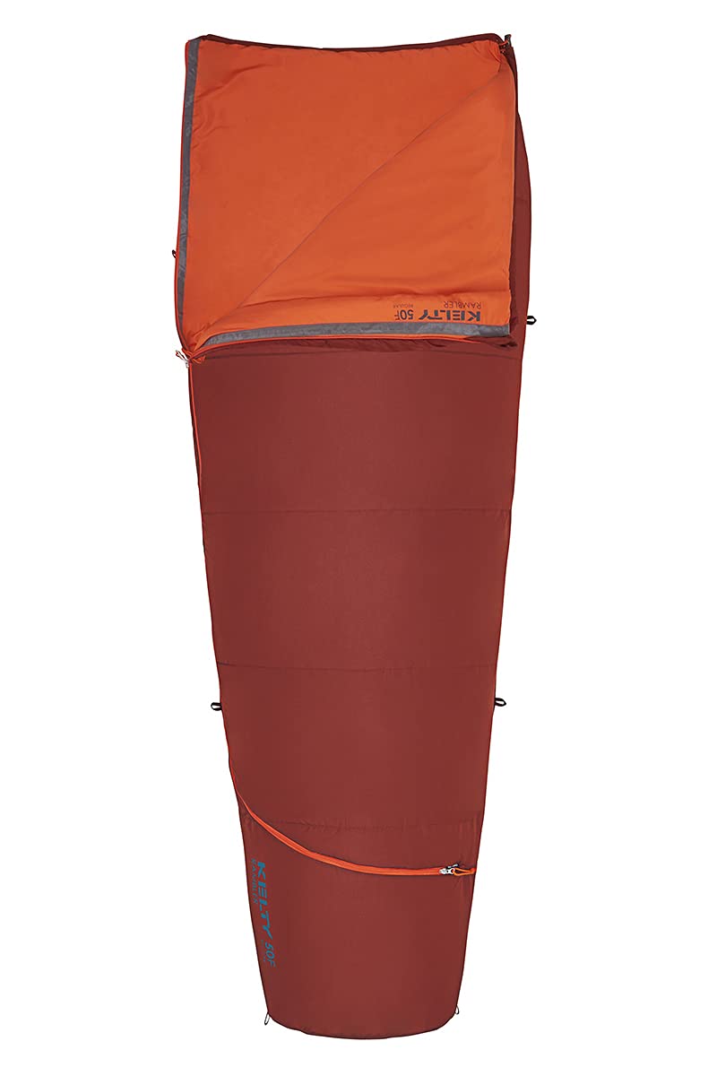 Kelty Rambler 50 Degree Synthetic CloudLoft Insulated Sleeping Bag, Unzips Completely to A Blanket, Anti-Snag Zipper & More, Regular Fired Brick