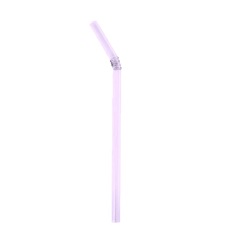 MIEDEON 8MM Transparent Colored Glass Straws 4 Pieces, Pure Hand-Made Bamboo High Borosilicate Heat Resistant Glass Bent Drink Straws (Purple)