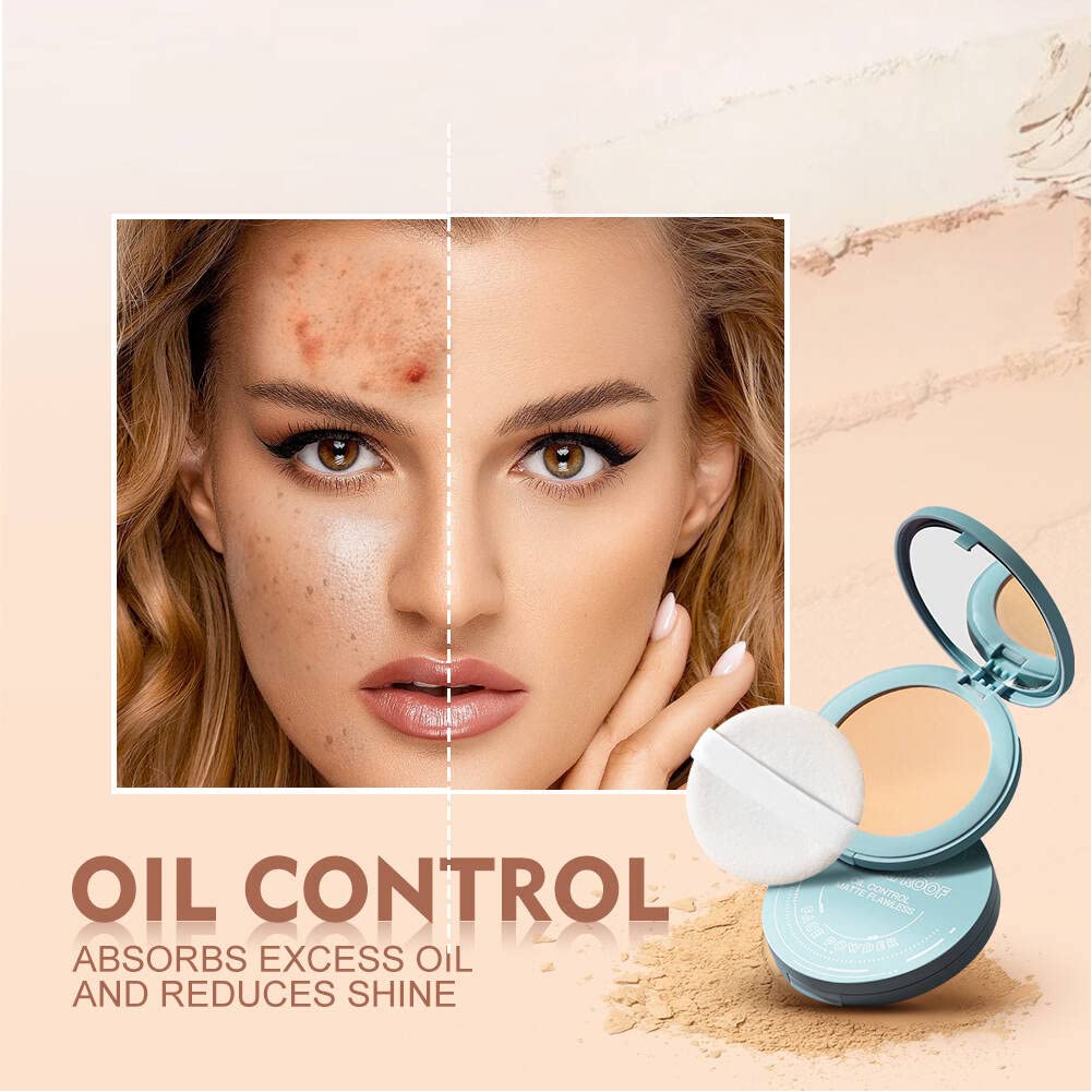 RISTALGIC Face Powder Oil Control Pressed Powder Long Lasting Waterproof Face Powder Silk Soft Mist SPF Cosmetics Smooth Texture Pan, 02-NATURAL BEIGE