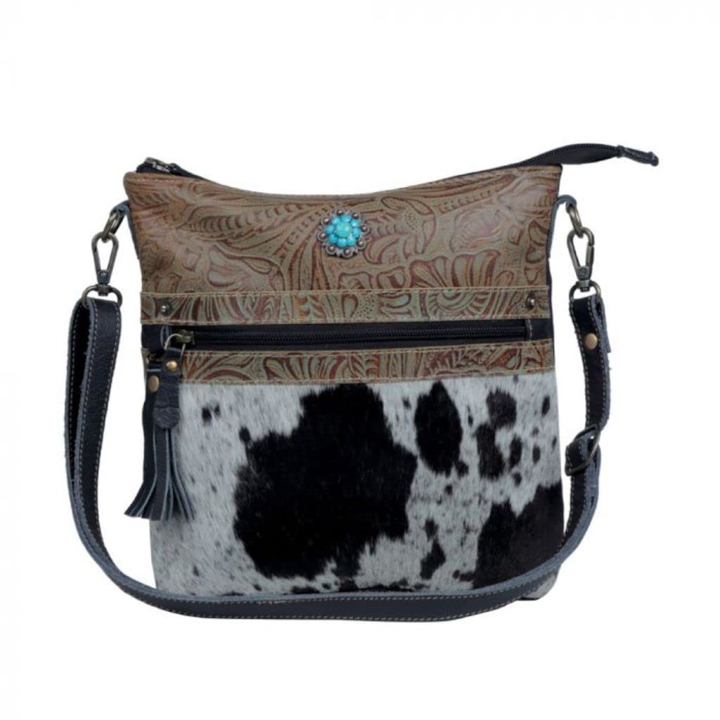 Myra Bag Dusky Black Leather & Hairon Bag S-3374