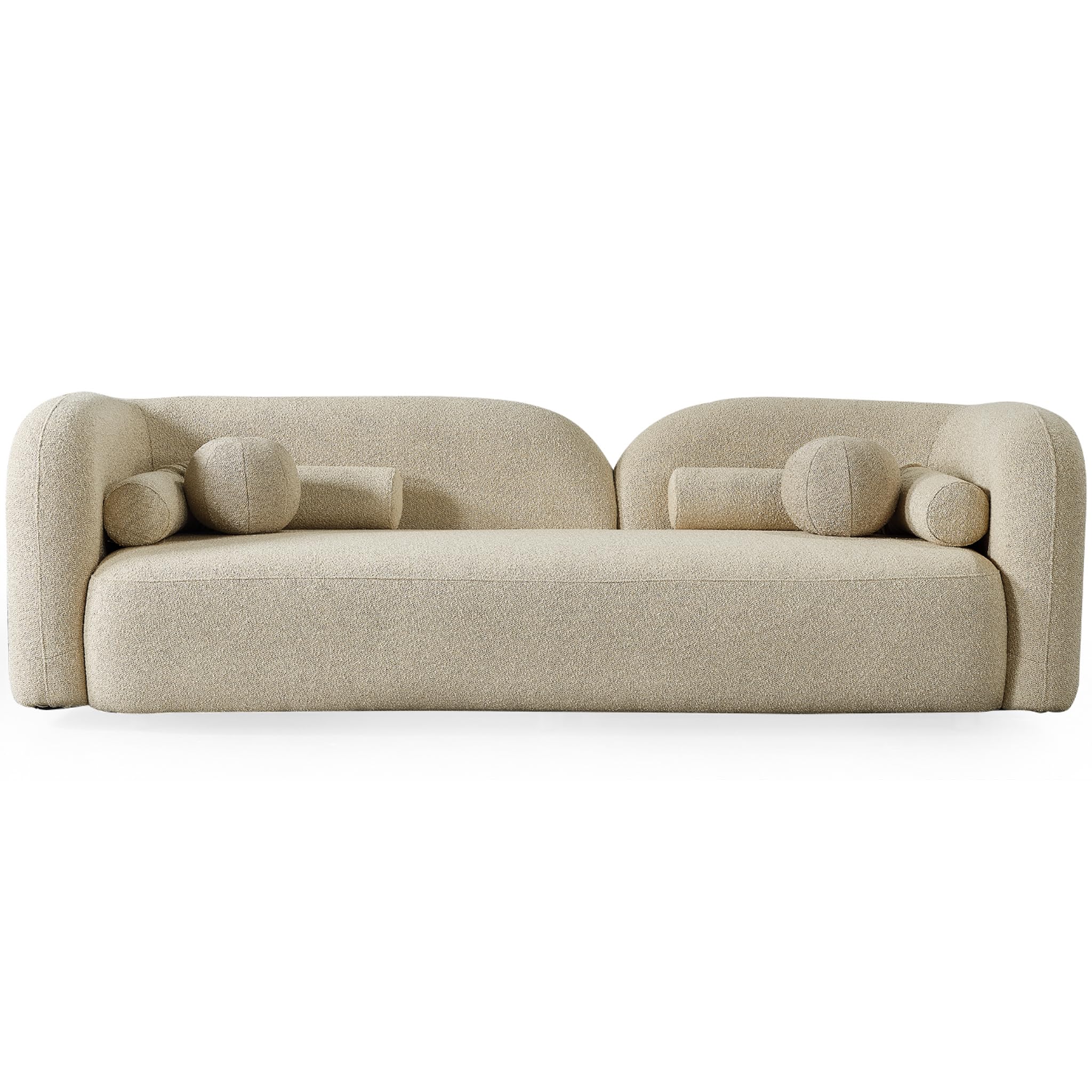 SSC SATISUNCASA Japandi Style Boucle Sofa, Modern Tight Curved Back Sofa, Minimalist Style Comfy Couch for Living Room Apartment (Light Beige + Boucle Tedyy)