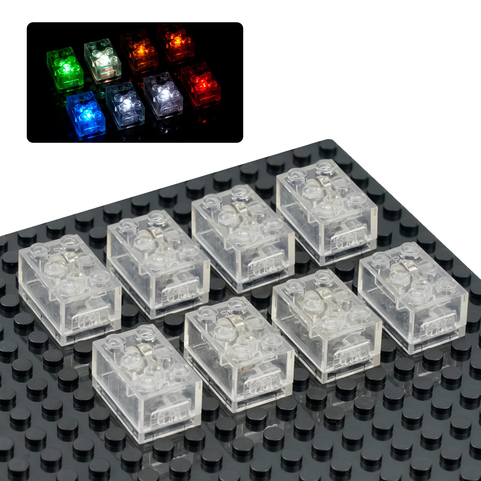 Pamvava LED Light Up Bricks Accessories, 2x3 Classic Light Kits Brick Pack, 8 Pieces Transparent Parts Building Blocks Set Toys