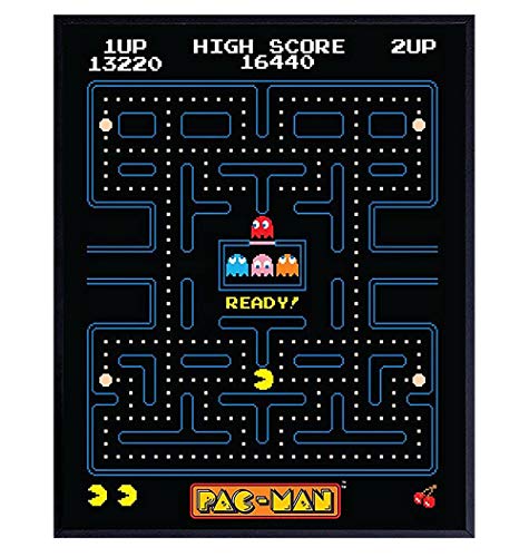 Pacman Arcade Game Poster - 8x10 Pac Man Wall Decor - Cool Unique Gift for Boys, Men, Gamer, Video Game, Arcade Games, Xbox, Nintendo, Gaming Fan - Game Room Decor