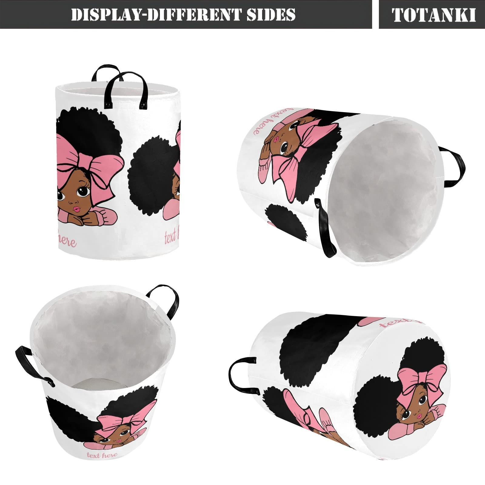 Personalized Custom Bow Tie Girl Collapsible Large Sized Clothes Hamper with Knitting Handles for Baby Girls Boys Kids Nursery Clothes Things