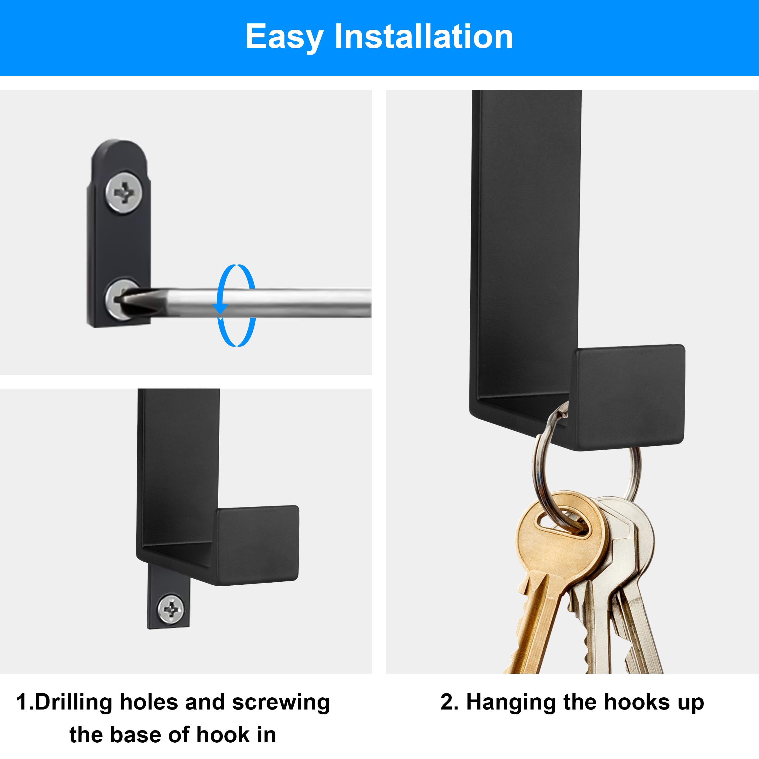 Zlylefun Coat Rack Hooks Wall Mounted, Black 4Packs, Bath Towel Rope Hooks for Kitchen, Door, Cabinet, Bathroom, Foyers, Hallways, and Bedrooms