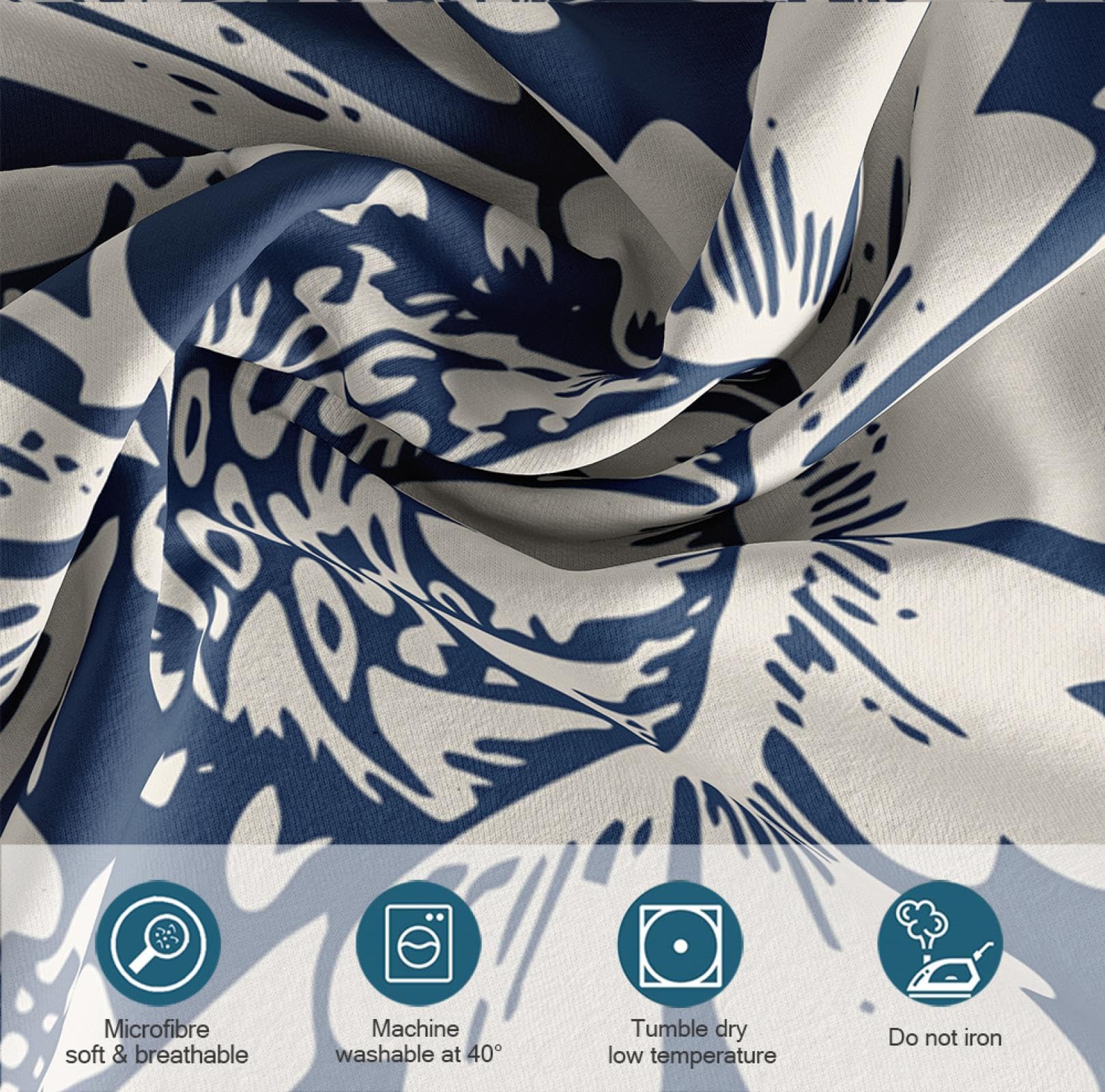 RIVINE Willam Morris Style Duvet Cover Set 3 Pieces Sunflowers Iris (Blue) Pattern Soft Bedroom Bedding Set with 2 Pillow Shams Zipper 4 Ties Full