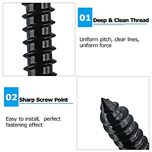 Screw Eyes, Heavy Duty Eye Screw Hooks, Screw in Eye Hooks for Indoor & Outdoor Use, Black Self Tapping Screws, Eye Bolts 4 Pack, 3.2 Inches