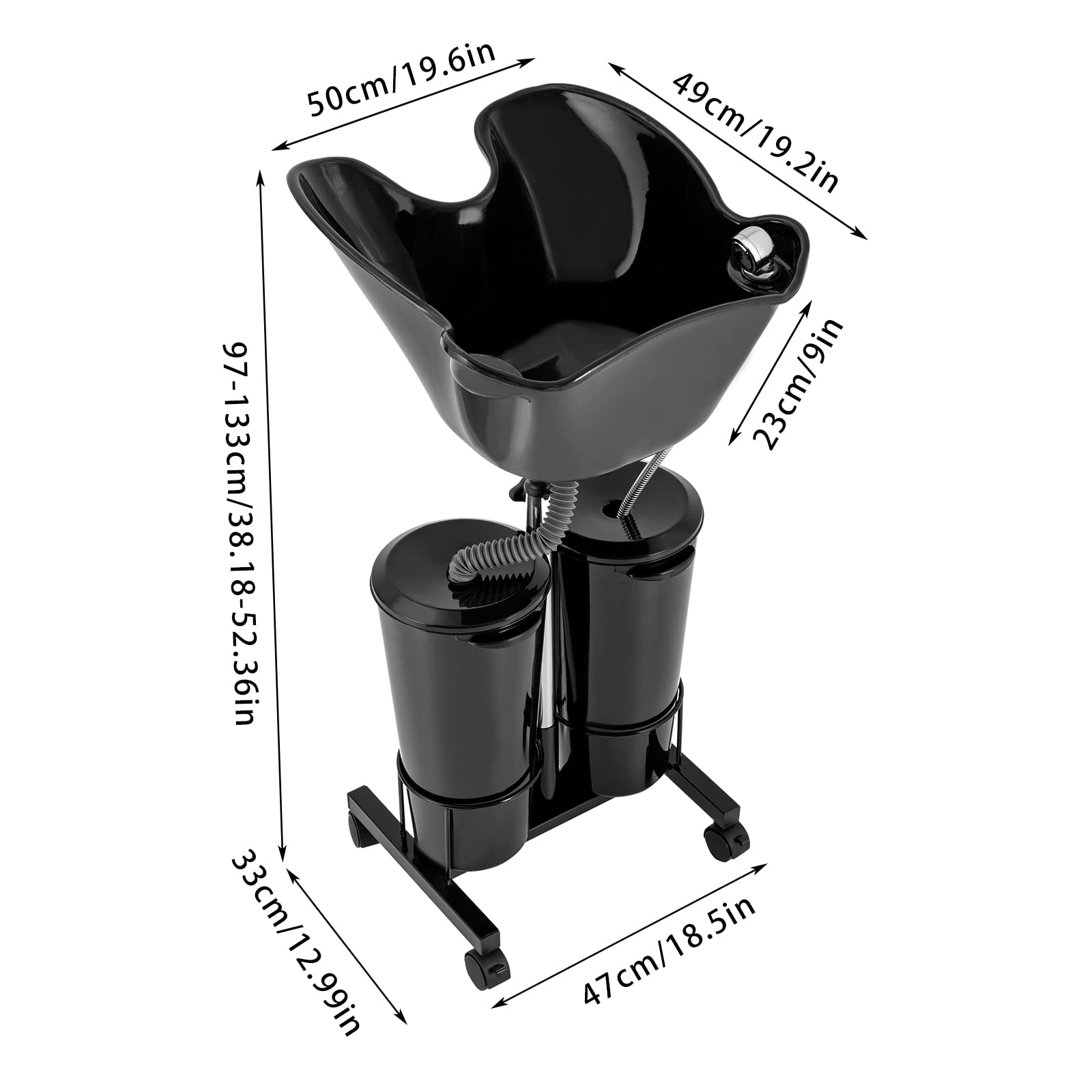 Portable Plastic Shampoo Unit with Electric Pump | with 2 Bucket and Drain Hoses | Basin Height Adjustable | Barber and Stylist Hair Salon Accessories