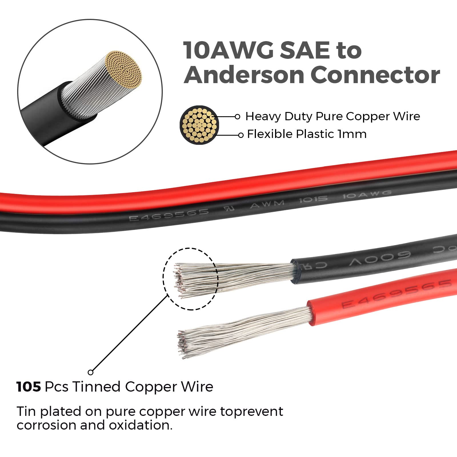 PAEKQ Solar Connector to SAE Extension Cable 10 AWG for Anderson Connector Port Goal Zero Yeti, Suaoki, Renogy, Jackery Portable Solar Generator Power Station-2Ft