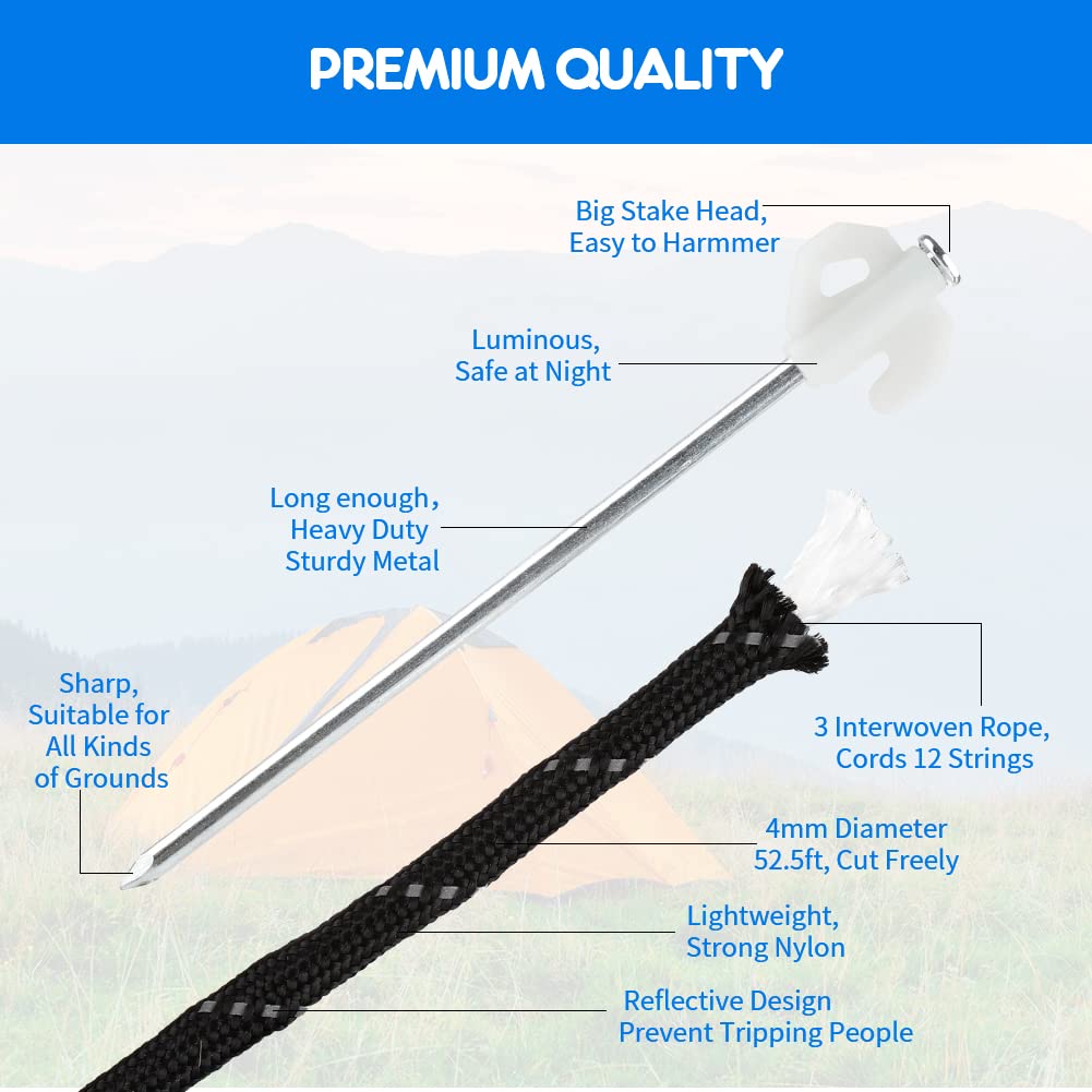 Metal Tent Stakes Heavy Duty: 8" Ground Stakes Spikes for Inflatable Tent Outdoor Decorations - Camping Tent Anchor Yard Stakes