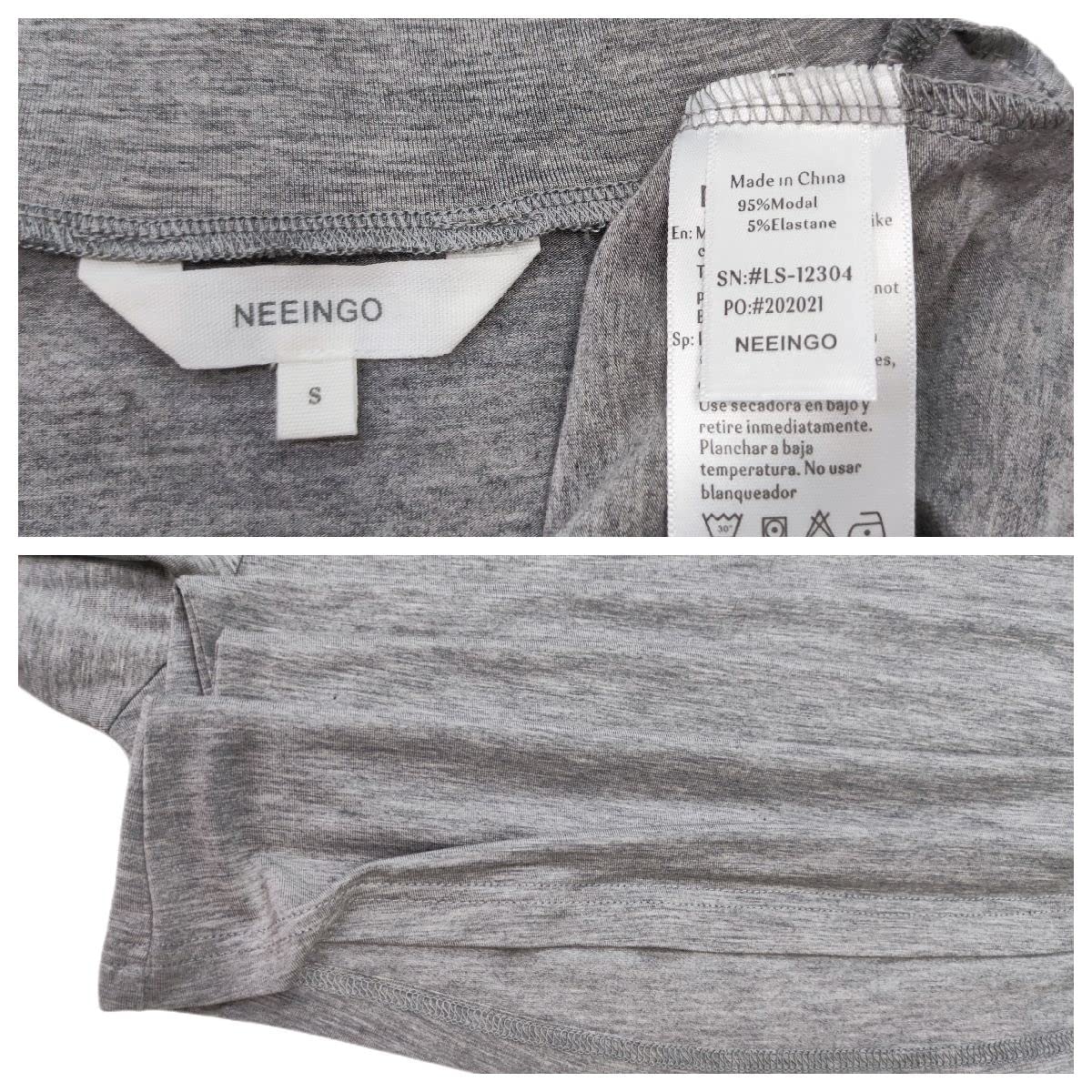 NEEINGO Women's Turtle Neck Lightweight Under Layer Long Sleeve Slim Fitted Lounge Sleep wear Shirt Top Heather Grey