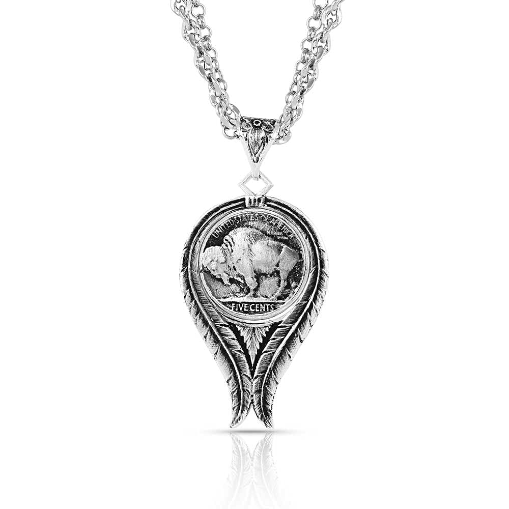 Montana Silversmiths Women's Buffalo Spirit Feather Necklace Silver One Size