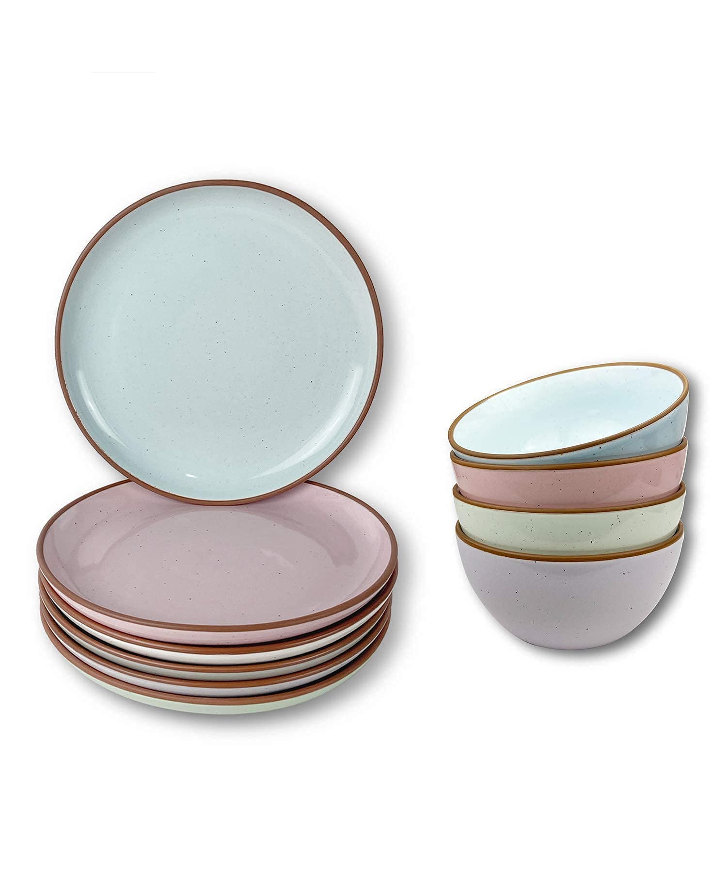 Mora Ceramic Plates and Bowls Set, Assorted Colors - Cereal Bowls and Salad Plates Bundle - Microwave, Dishwasher, and Oven Safe