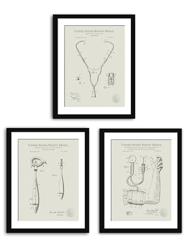 Vintage Medical Decor | 1903 Stethoscope, 1914 Blood Pressure Device, and 1918 Percussion Hammer Patents | Available Both as Prints or Framed | Antique Background | (8x10" Frames with Mat)