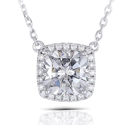 Intershine 925 Sterling Silver 14K White Gold Finish 1.00 Carat Princess Cut Diamond Halo Pendant for Women's (White Gold)