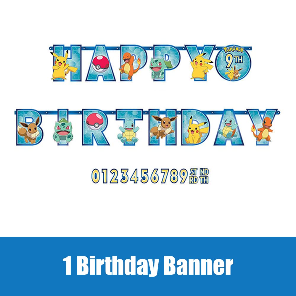 Pokemon Party Supplies with Tableware, Favors and Decoration (Scene Setter Pack with Birthday Banner and Tableware)