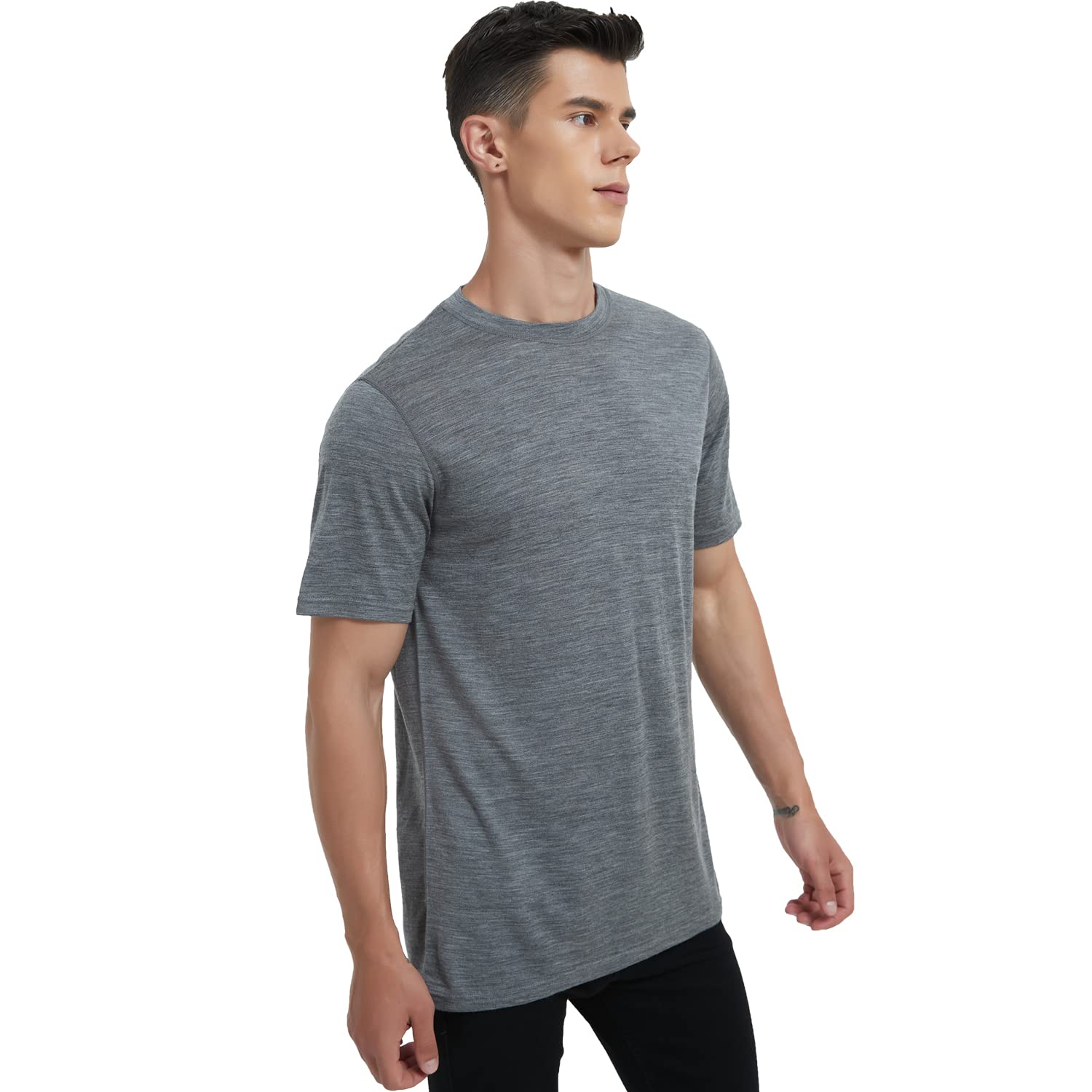 METARINO Merino Wool T-Shirts Mens Short Sleeve Lightweight Base Layer for Hiking,Travel,Hunting,Cycling,Dark Gray,Large