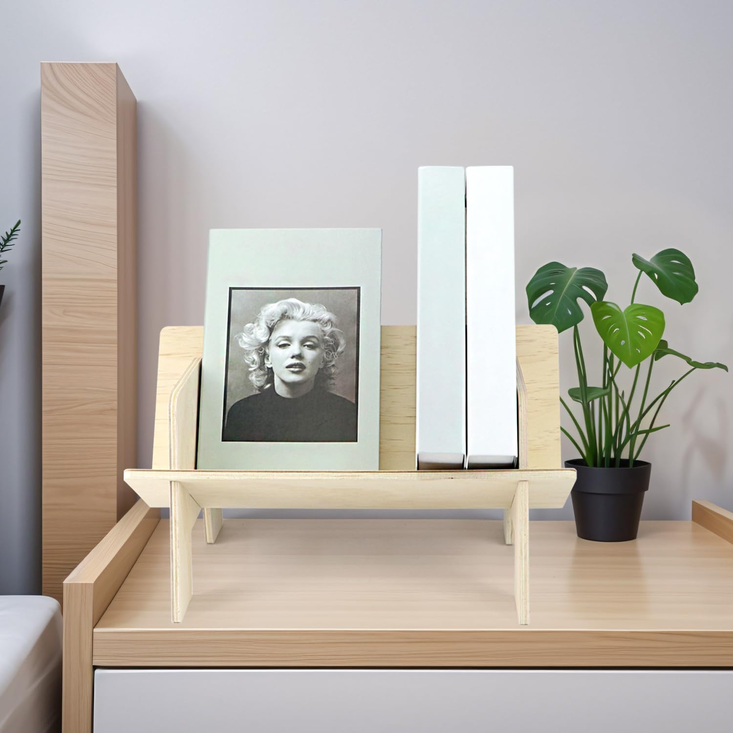 QWORK Wooden Tabletop Bookshelf - Desktop Storage Rack, Space-Saving Small Bookcase for Magazines, Books, and CDs, Ideal for Office, Bedroom, Living Room