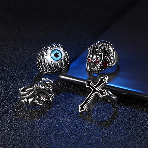 Jstyle 15Pcs Vintage Punk Rings for Men Women Snake Ring Dragon Open Rings Set Knuckle Stacking Ring Boho Finger Rings