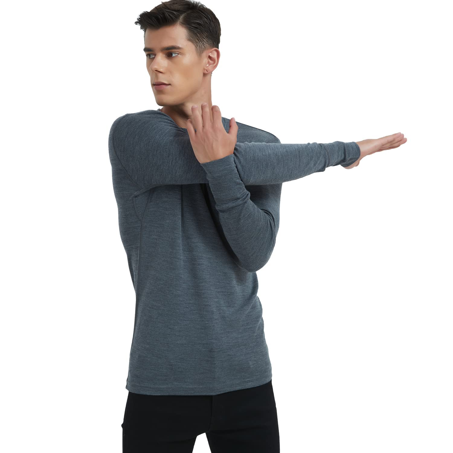 METARINO Merino Wool Base Layer Mens Long Sleeve Midweight Thermal Shirt,Dark Grey,Medium