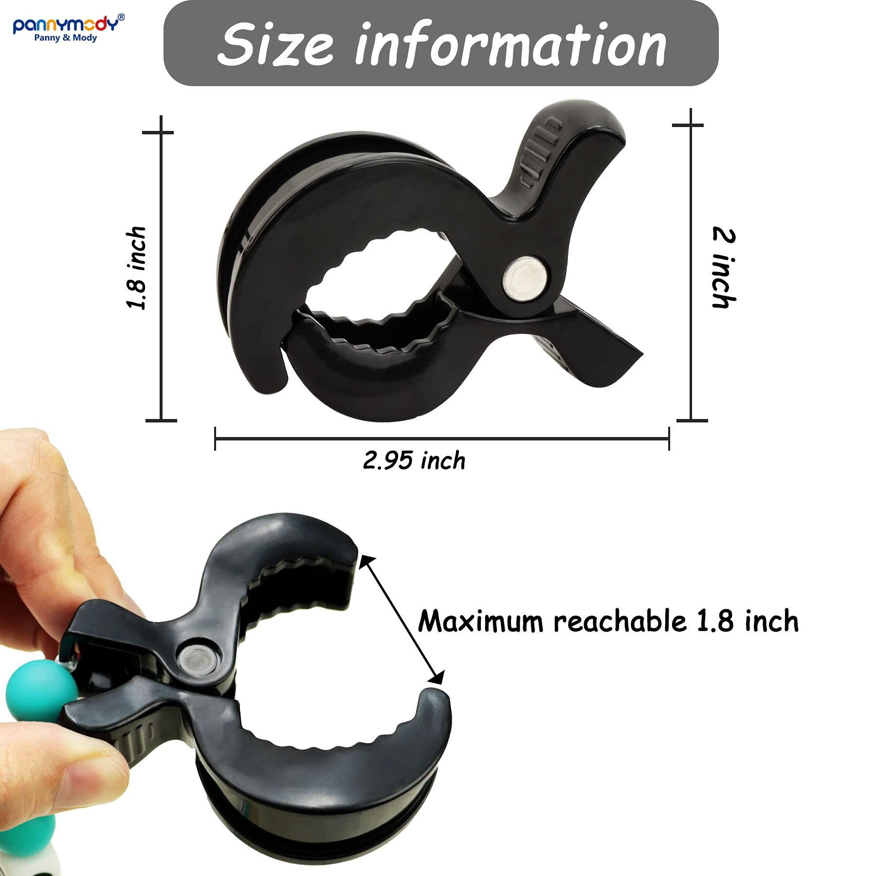 Personalized Stroller Clip with Name, Customizable Stroller Clip, Silicone Safety Clips, Panny & Mody Plastic Universal Clip for Strollers, Bags, Shopping Cart, Cribs, Cars(Grey)