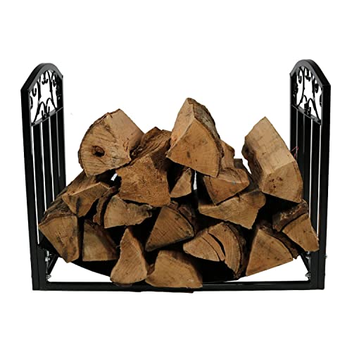 Sunnydaze 2-Foot Firewood Log Rack - Indoor/Outdoor Black Powder-Coated Steel Decorative Fireplace Wood Storage Holder