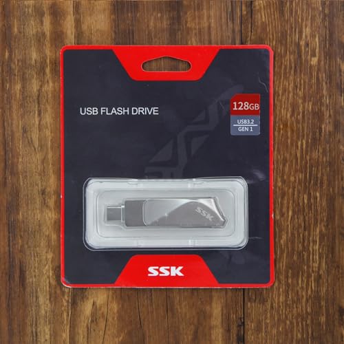 SSK 128GB USB C Flash Drive Dual Drive 2 in 1 OTG USB A 3.2 + Type C Memory Stick Thumb Drive, Thunderbolt Pendrive up to 200MB/s Transfer Speed Photo Stick for Android Phones/Tablets/Mac/Laptop