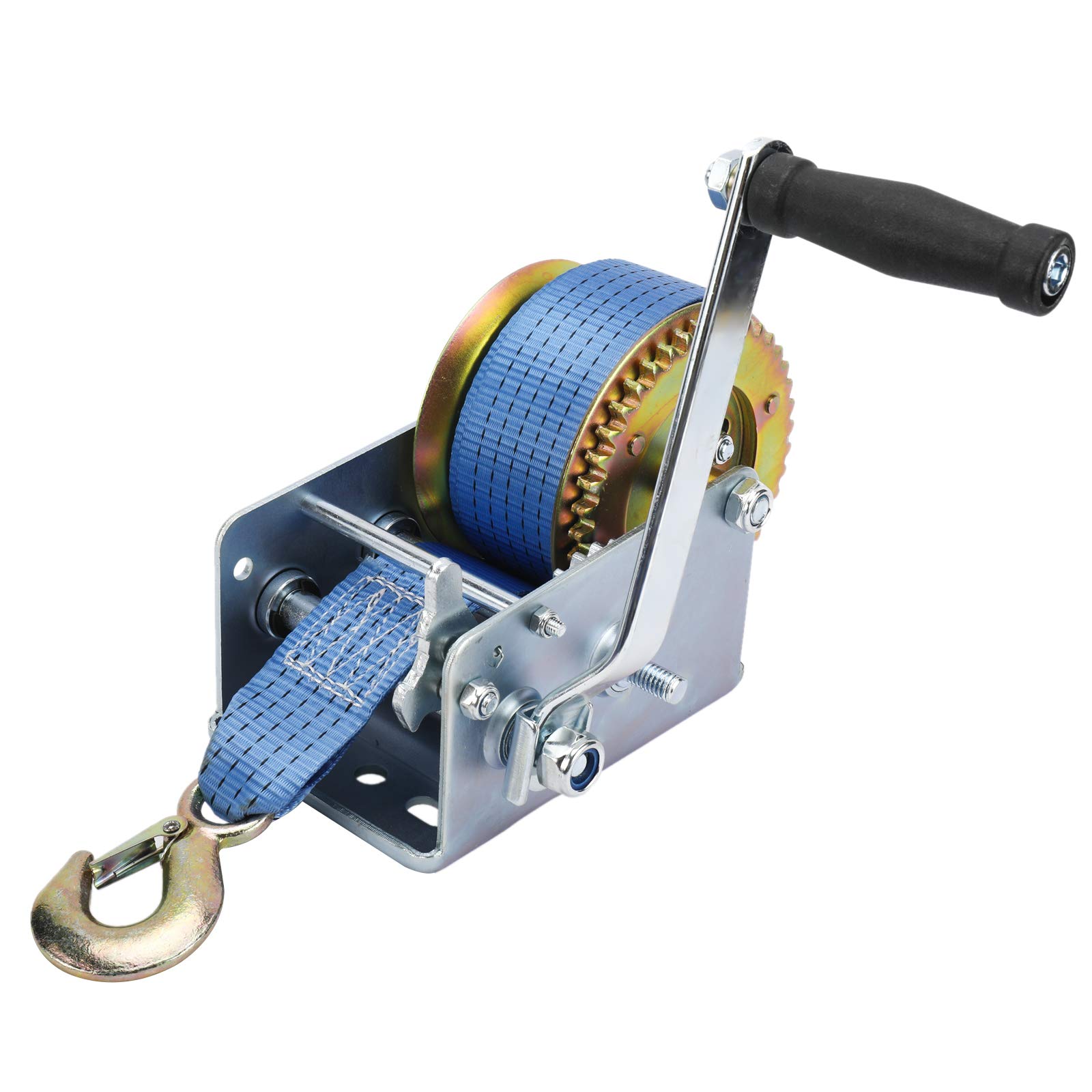 KUNTEC 2500lbs Hand Winch Hand Crank Durable Gear Manual Winch with 24FT Polyester Strap for ATV Boat Trailer