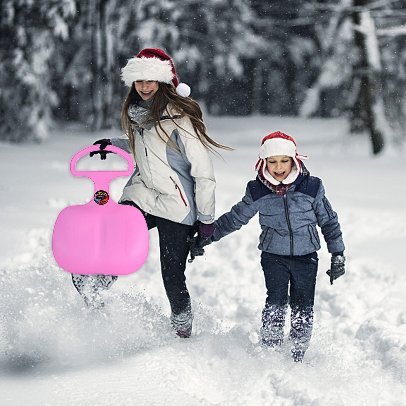 Portable Snow Sleds for Kids & Adult, Winter Plastic Skiing Board, Utility Durable Snow Board with Big Handle, Snow Saucers for Sledding Grass Sand Boarding (#2 P-18.89 * 14.56in)