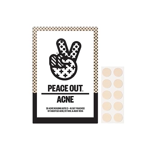 Peace Out Skincare Acne Dots. Hydrocolloid Anti-Acne Pimple Patches with Salicylic Acid and Vitamin A to Quickly Clear Blemishes (20 dots)