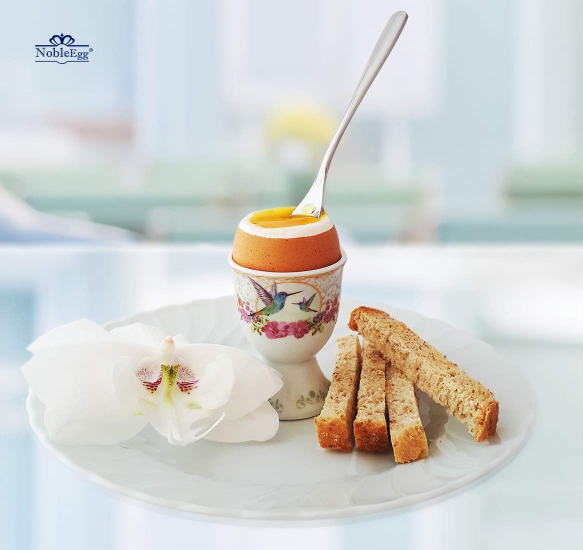 NobleEgg Complete Egg Cracker Topper Set | Unique Egg Cups for Soft Boiled Eggs, Egg Timer Pro, True 18/10 Egg Spoons, Egg Topper, Stylish Gift/Storage Box
