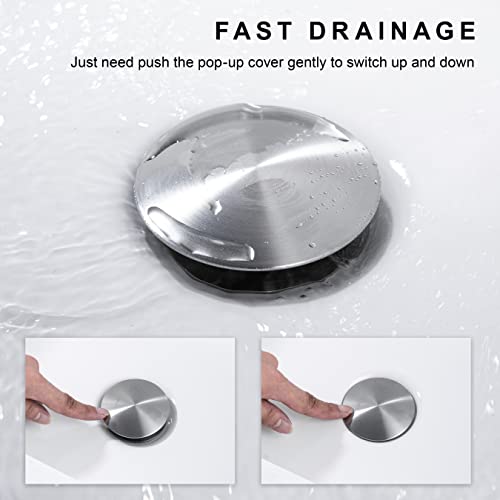 Pop up Sink Drain Stopper with Overflow Brushed Nickel for Bathroom Vessel Vanity Sink Art Basin,Big Cap Sink Drain with Overflow, Metal Pop-up Drain Strainer with Detachable Basket Stopper