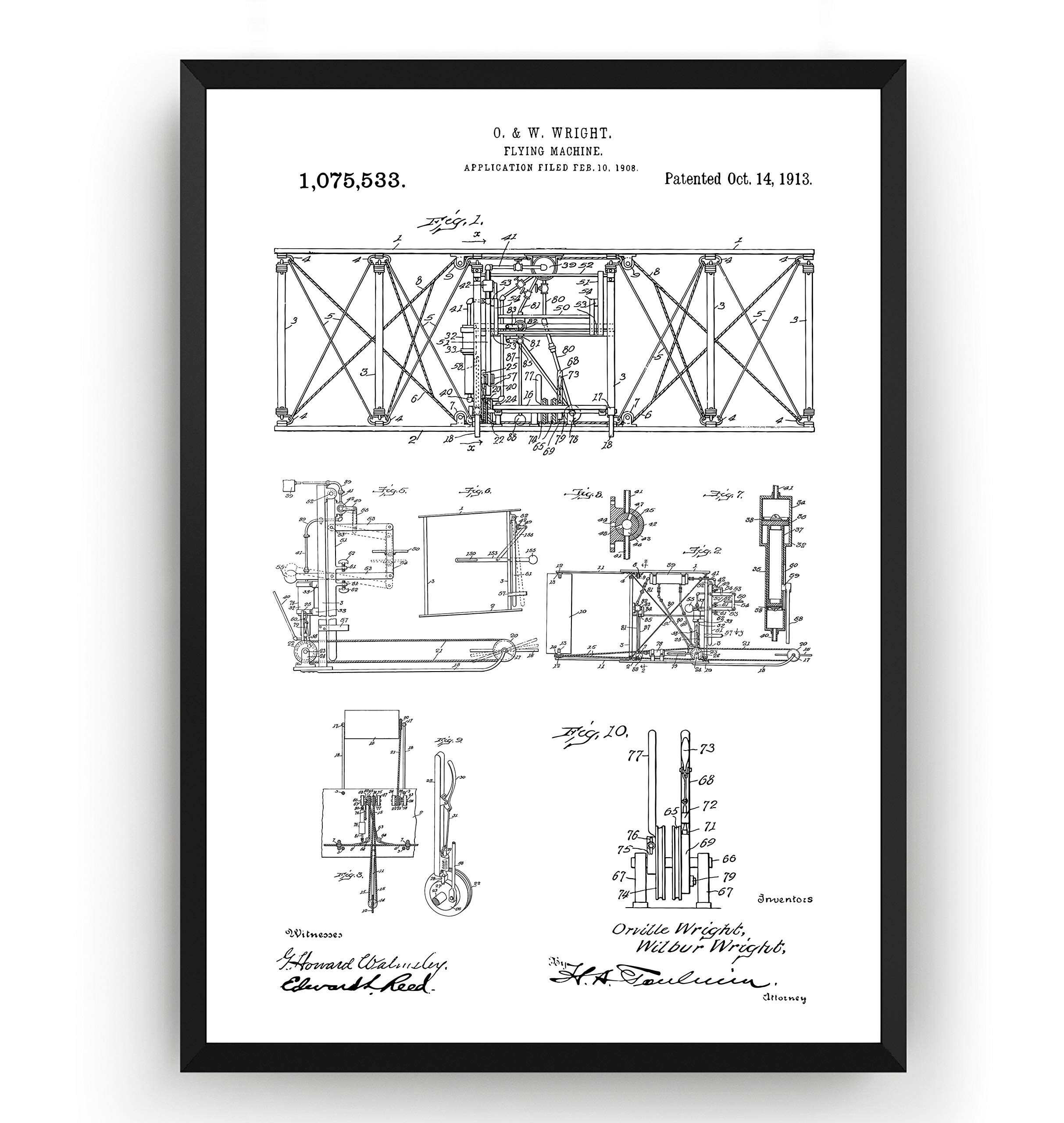 Magic Posters Wright Brothers Patent Prints - Flying Machine 1913 - Vintage Art Posters Pilot Gifts For Men Women Aviation Blueprint - Frame Not Included