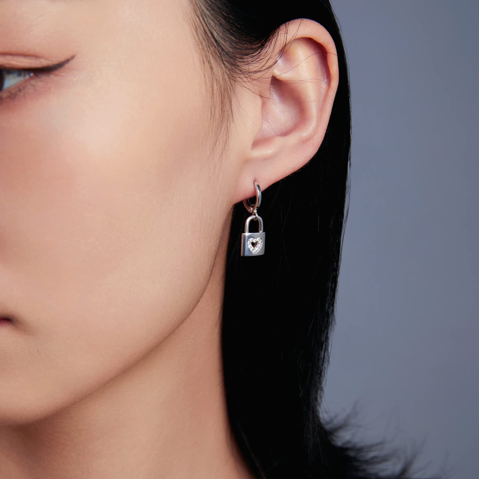 Lock Earrings,Cute Shiny Silve Dangle Earrings for Women,Hyperallergic Small Lock Earrings Dangle,Minimalist Lock Drop Earrings Ma réponse
