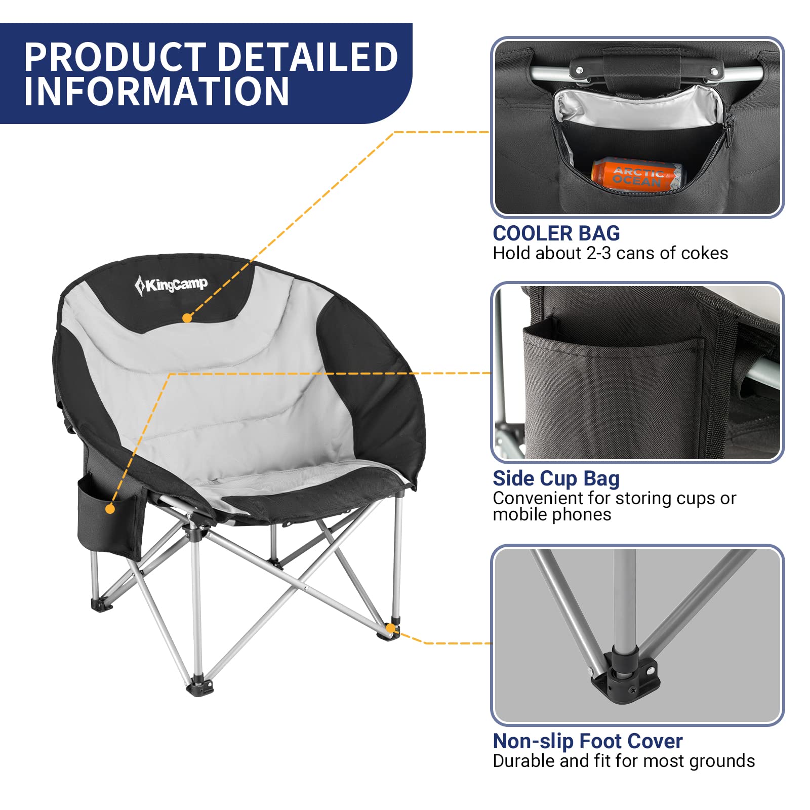 KingCamp Oversize Camping Folding Sofa Chair Padded Seat with Cooler Bag and Armrest Cup Holder, Black&Dark Gray (Camouflage)