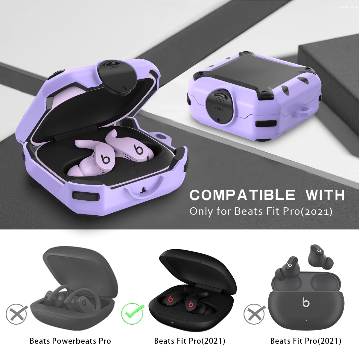 Secure Lock Case for Beats Fit Pro 2021, Anti-Scratch Hard Shell Protective Cover for Beats Fit Pro Case with Fashion Candy Keychain (Purple)