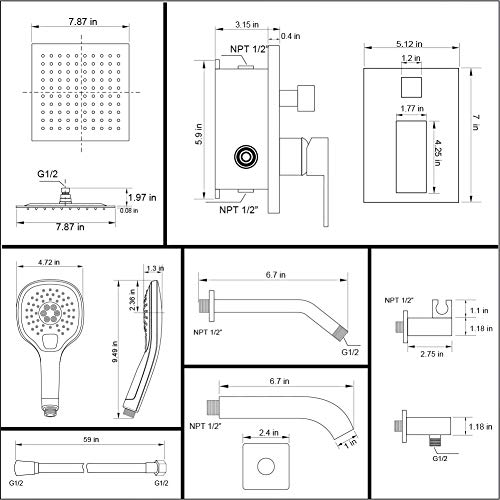 POP SANITARYWARE Matte Black Shower Faucet Set with Tub Spout Bathroom Rainfall 8 Inch Shower Head System with Handheld Single Handle Shower Trim Kit with Valve
