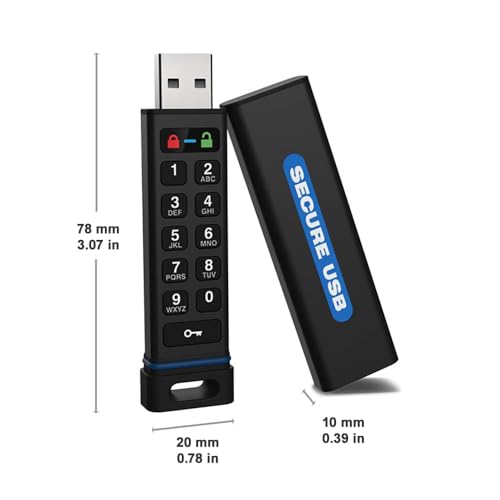 SecureData SecureUSB KP 8GB Hardware Encrypted USB 3.0 Flash Drive FIPS 140-2 Level 3 Unlock via Keypad TAA Compliant, CJIS, HIPAA, CMMC, GDPR Compliant, Works with Mac and Win Free AV