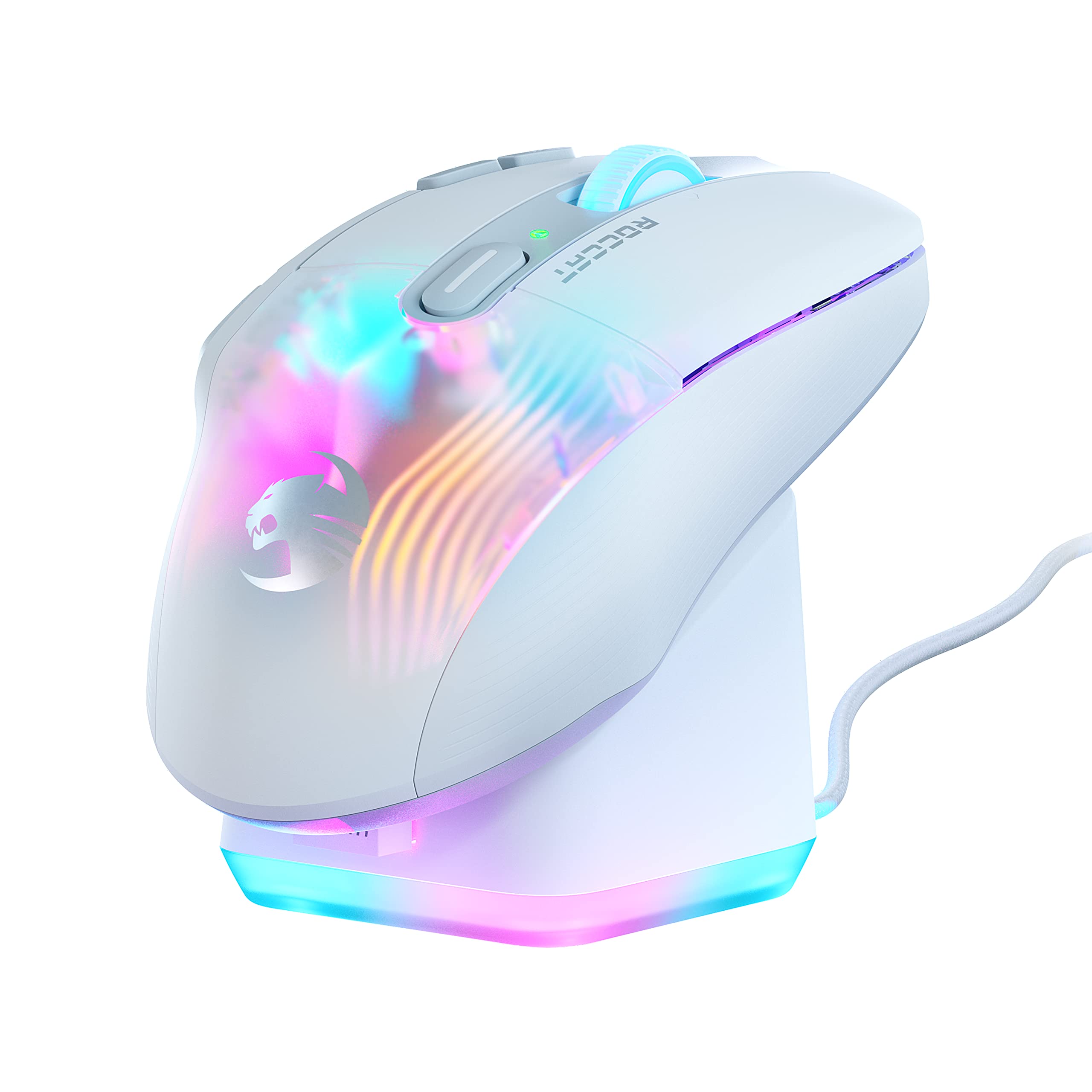 ROCCAT Kone XP Air – Wireless Customizable Ergonomic RGB Gaming Mouse & AIMO RGB Lighting, 4D Wheel – White & Vulcan 122 Mechanical PC Tactile Gaming Keyboard, Titan Switch, White/Silver