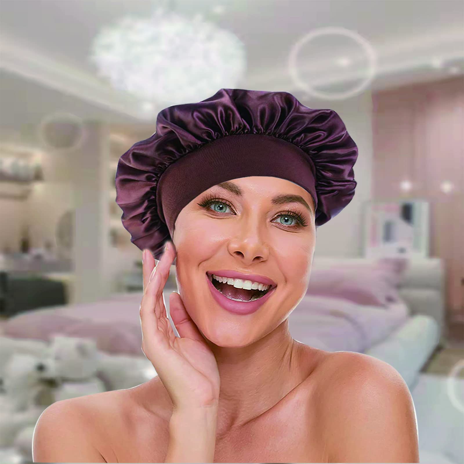 Silk Satin Hair Bonnet for Sleeping, Sleep Bonnet with Elastic Soft Band,Sleep Bonnet Sleep Cap for Hair Curly Hair Sleeping Natural Hair