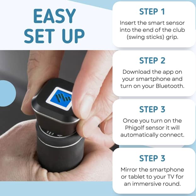 PHIGOLF World Tour Edition -Home Golf Simulator (Sensor ONLY) Access 38,000+ Actual Golf Courses Worldwide. Includes: 9-axis Swing Sensor. Supports Android & iOS. Note - Swing Stick NOT Included