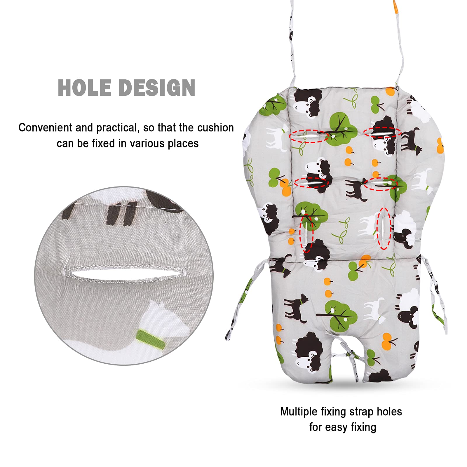 Lomgwumy High Chair Pad,high Chair Cover/seat Cushion, Light and Breathable, Soft and Comfortable, Cute Pattern, Suitable for Most High Chairs, Baby Dining Chairs (Grey Sheep Pattern)