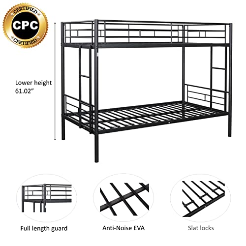HomSof Metal Twin Over Twin Bunk Bed with 2 Side Ladders,Made of Heavy Duty Steel, for Kids Teens Adults,Black