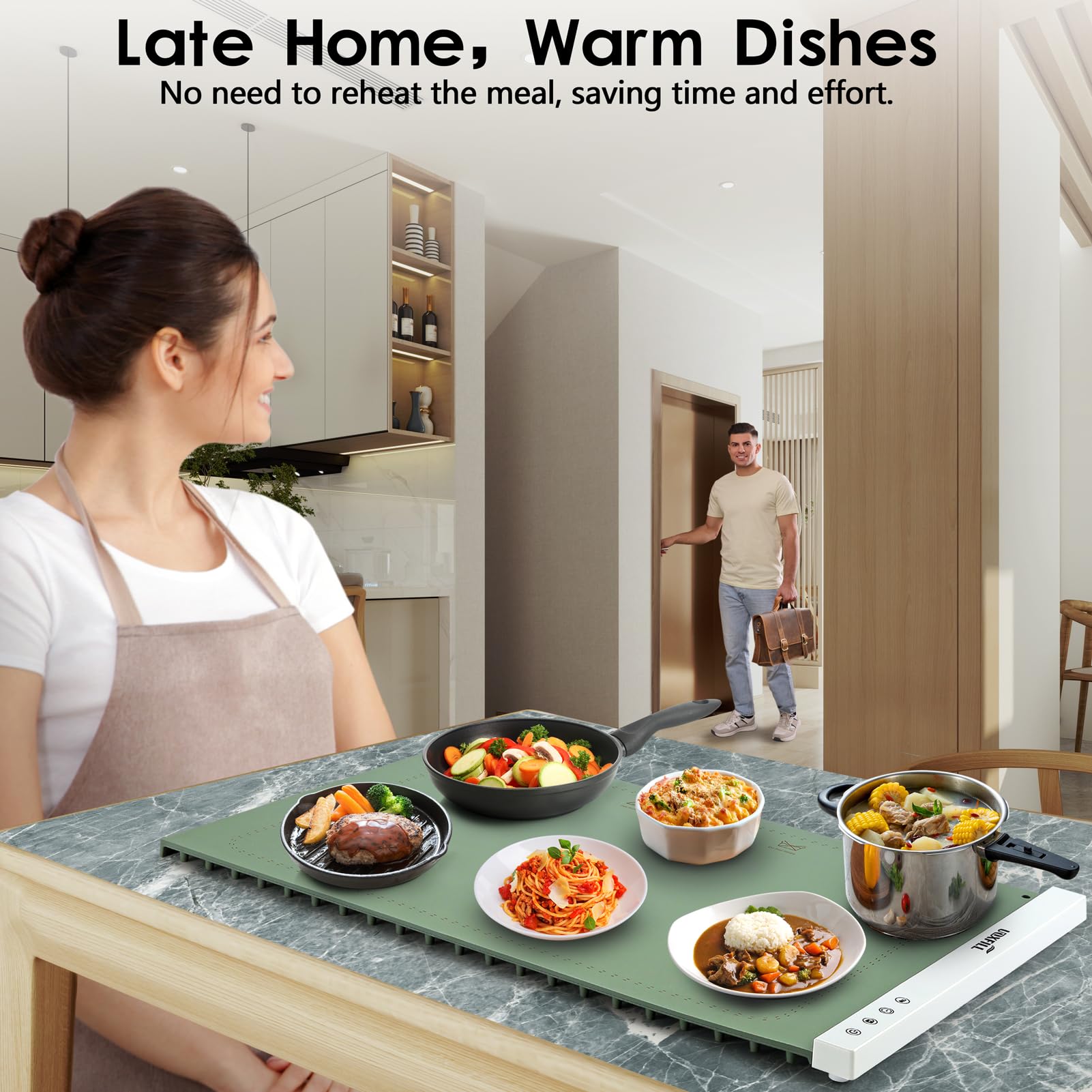 Silicone Electric Heating Tray - Roll Up Premium Silicone Heating Mat for Food, 5Temperature Setting, Four Timer Modes, Auto Shut-Off, Portable Food Warmer for Parties, Dinner, Travel