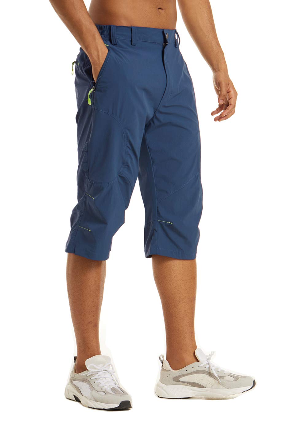 LACSINMO Men's Below Knee Shorts Quick Dry 3/4 Hiking Long Walking Shorts Summer Thin Capris with 4 Zipper Pockets Royal Blue