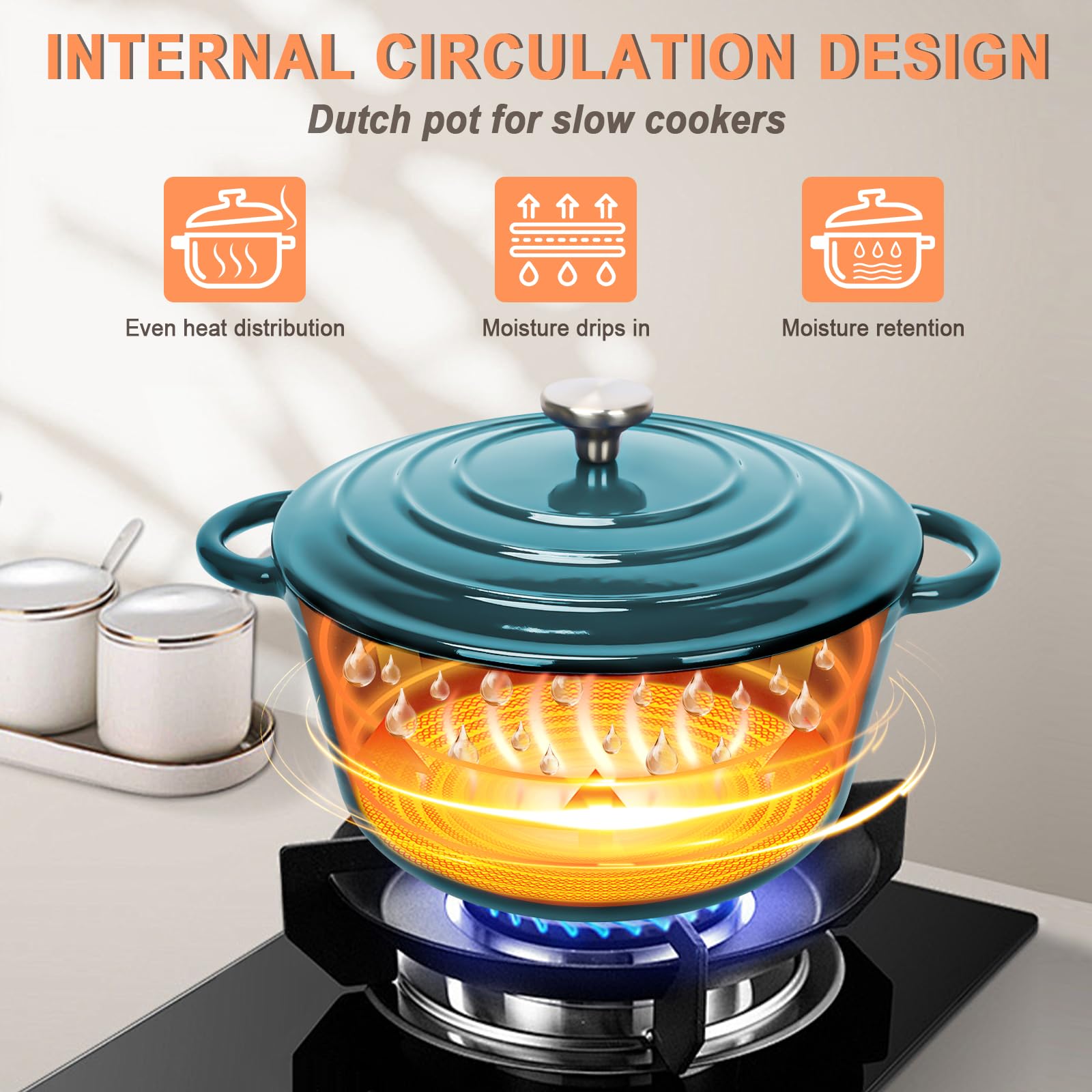 Uniflasy Enameled Cast Iron Cookware Set, 9-Piece Set Nonstick Ceramic Dutch Oven Stove Pots, Skillet, Pans, Lids,Storage Rack and Lid Holder, Oven Safe & Compatible with All Stovetop, Teal Ombre