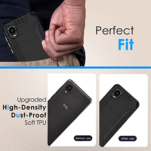 TJS Compatible with Alcatel TCL A3 A509DL Case/TCL A30 Case, with Tempered Glass Screen Protector, Magnetic Support Hybrid Shockproof Metallic Brush Finish Protector Phone Case Cover (Black)
